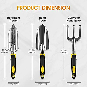 iPower 3Pcs Garden Tool Set, Heavy Duty Aluminum Gardening Kit Includes Hand Trowel, Transplant Trowel and Cultivator Hand Rake, Ergonomic Rubberized Non-Slip Handle