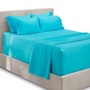 Hearth & Harbor Extra Deep Pocket Queen Sheets Sets - Fits Mattress 18-24 Inches - 6 Piece Queen Size Sheets - Beach Blue Sheets