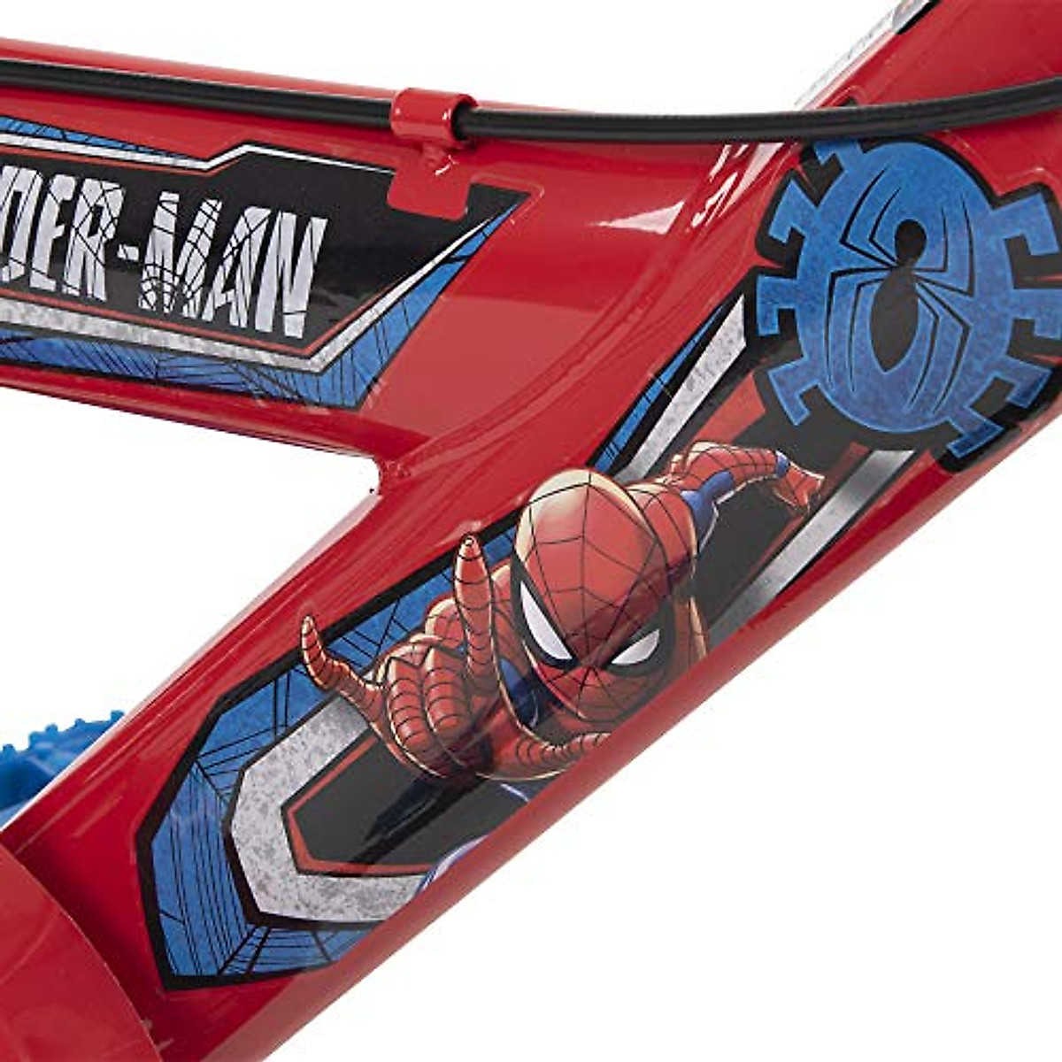 Huffy Marvel Spider-Man Kid Bike Quick Connect Assembly, Handlebar Plaque & Training Wheels, 16" Wheel, Red