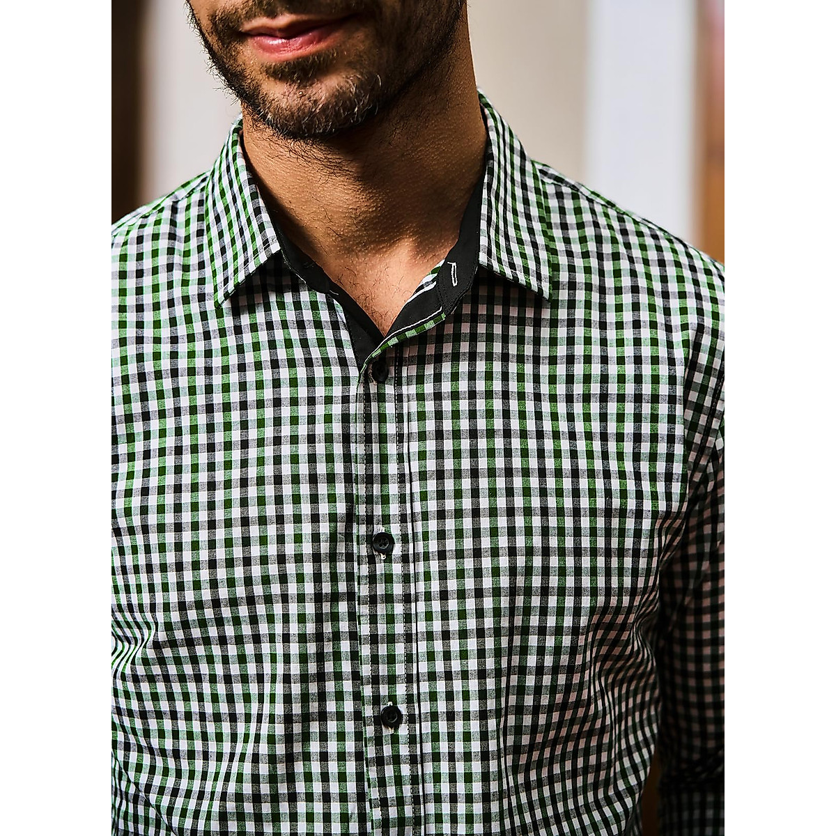 JMIERR Mens Button Up Shirts Long Sleeve Dress Shirts Plaid Slim Fit Fasion Casual Clothing, US 49(2XL), A Green