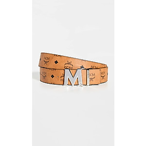 MCM Men's Claus Reversible Belt, Cognac, Tan, Graphic, Silver, One Size