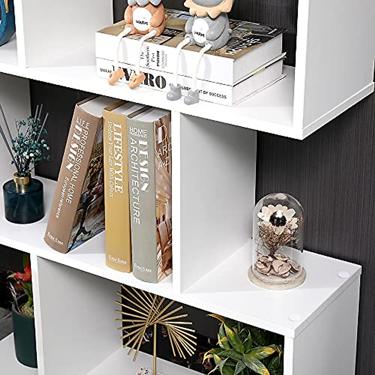 Etnicart - Wooden Bookcase, Shelf Room Divider, 28(W)x9(D)×38(H) in Display, White, Freestanding Decorative Storage Shelving, Modern Office living room Contemporary 3 tier bookshelf 3 shelf bookcase