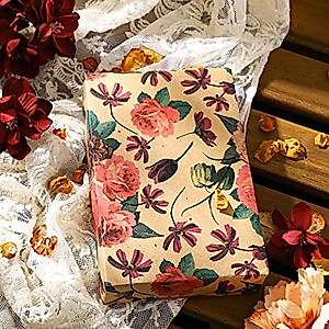 BIOBROWN Red Kraft Wrapping Paper Roll Fushcia Floral Design Perfect for Birthday Wedding Mother's Day Baby Shower Wrap 17 inch X 32.8 feet