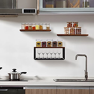 GIOTORENT Floating Shelves Wall Mounted Set of 3, Wood Bathroom Shelves Over Toilet with Paper Storage Basket,Wood Wall Shelves for Wall Decor, Bathroom, Bedroom, Living Room,Rustic Brown