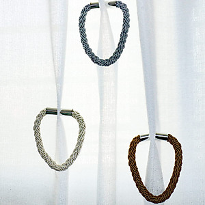 2 Pcs Magnetic Curtain Tiebacks Magnetic Curtain Holder Curtain Tie Window Treatment Holdbacks Back Magnetic Curtain tiebacks Hand Braided Cord for Home Bedroom Office Decorative Curtain（creamy-white）