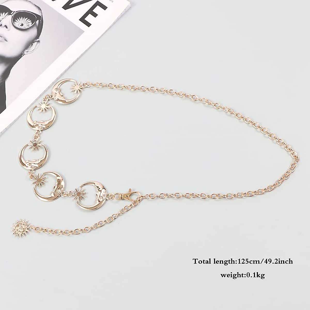 JKJF Moon Belt Chain Metal Waist Chain Jeans Chains Fashion Body Jewelry for Women Ladies Girls – Style 4 Golden