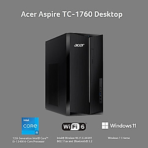 acer 2023 Aspire TC-1760 Desktop PC Intel 12th Gen 6-Core i5-12400 16GB RAM 512GB PCIe SSD 1TB HDD NVIDIA GTX 1660 Super GDDR6 6GB HDMI DP DVI-D USB-C WiFi AC BT RJ-45 Windows 11 Pro w/RE USB Drive