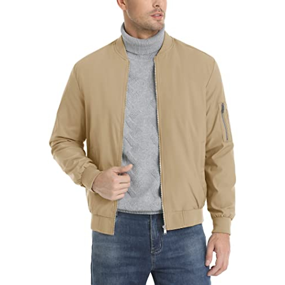 MAGCOMSEN Casual Jackets for Men Bomber Jacket Light Jackets for Men Spring Fall Jackets Pilot Jackets Khaki,XL