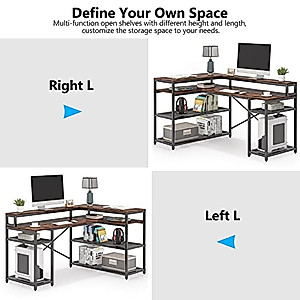 LITTLE TREE L-Shape Computer Desk with Shelves for Home Office,Brown