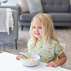 Bumkins Baby Bowl, Silicone Suction, for Babies, Toddlers and Kids, Baby Led Weaning, Feeding Essentials, Platinum Silicone, Non Skid Sticky Bottom, Supplies for Children Ages 6 Months Up, Marble