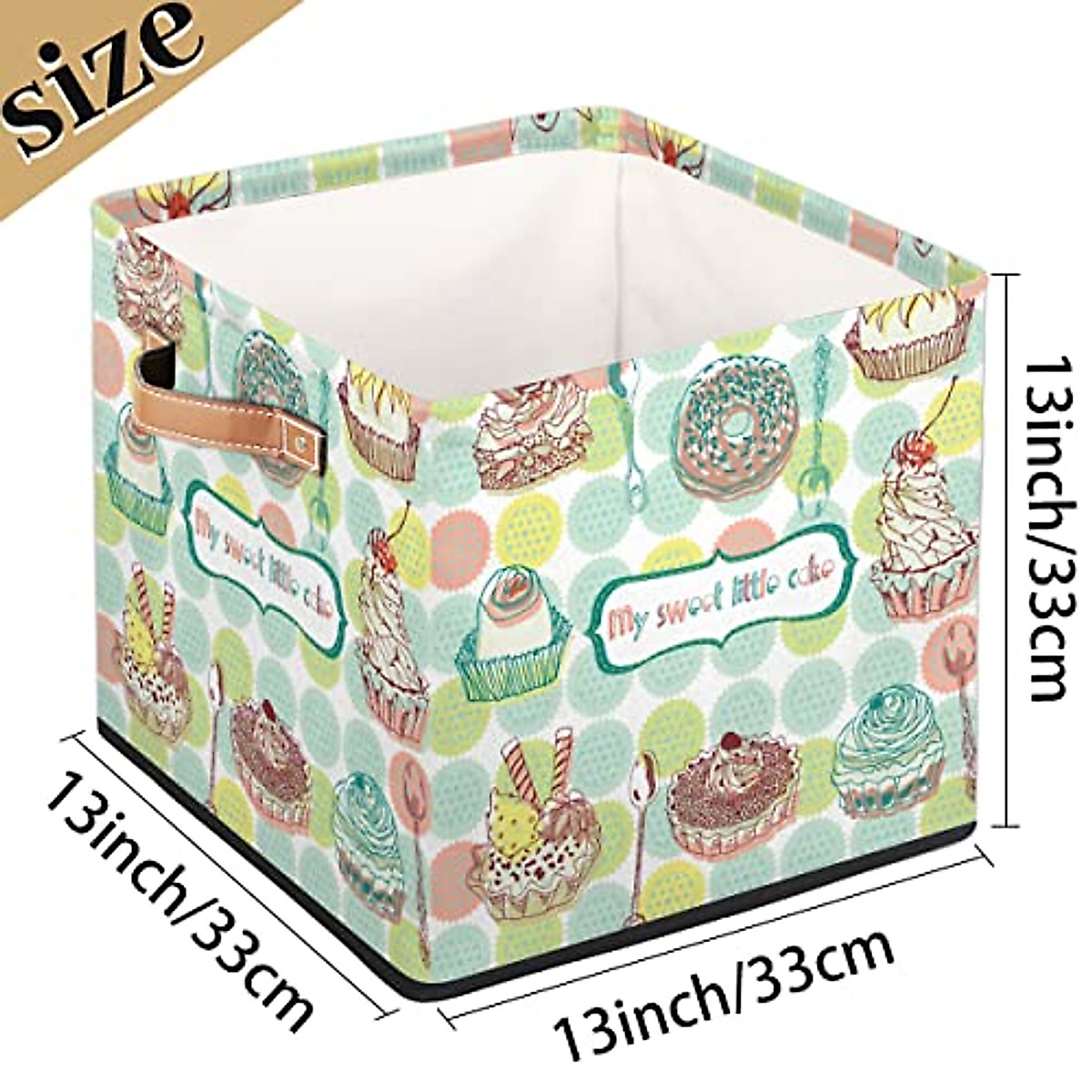 Cake Large Collapsible Storage Bins,Ice Cream Decorative Canvas Fabric Storage Boxes Organizer with Handles,Cube Square Baskets Bin for Home Shelves Closet Nursery Gifts