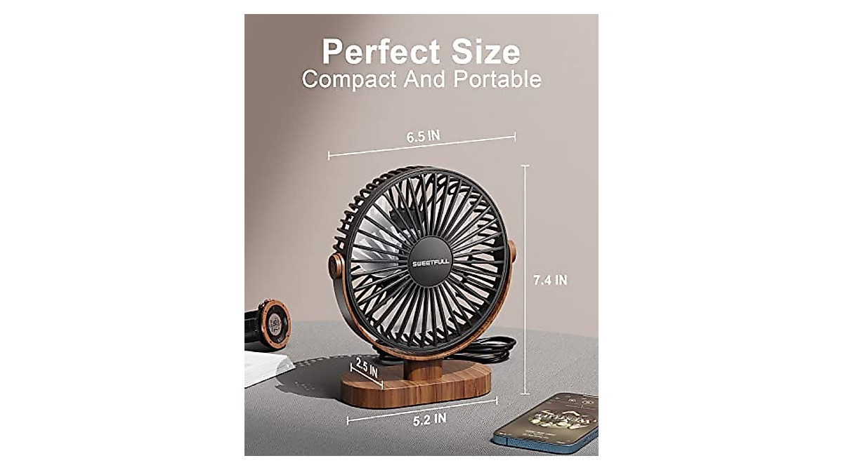 Quiet USB Desk Fan - 3 Speeds & 360° Rotation