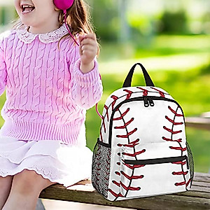 Sport Baseball Toddler Backpack for Boys and Girls,Baseball Lace Print Little Kids School Backpack for Daycare, Preschool, Kindergarten and Travel Children Bookbag with Chest Strap