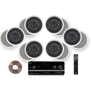 Sony HD Digital Cinematic Sound 735 Watts 7.1 Channel 3D A/V Receiver with iPhone & iPod Playback + Yamaha Natural Sound Custom Install In-Ceiling 2-Way 120 watts Speaker (Set of 6) with 1" Tweeters & 8" Woofer + 100ft 16 AWG Speaker Wire