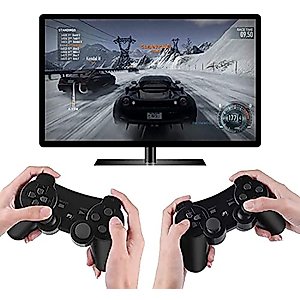 Kolopc Wireless Controller Compatible for PS3 Console, Double Vibration, 6-Axis Gyro Sensor, Upgraded Joystick Motion Gamepad with Charging Cable (Black Skull and Galaxy)