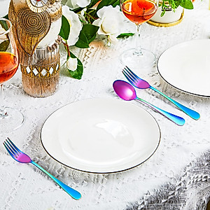 48 Pieces Rainbow Forks and Spoons Rainbow Silverware Set for 24 Colored Stainless Steel Flatware Cutlery Set for Daily Meal, Kitchen Restaurant, Dishwasher Safe