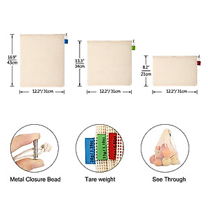 Reusable-Cotton-Mesh-Produce-shopping-Bags-Washable Eco Friendly Premium See Through Lightweight Net zero Bulk Bags for Veggie Fruit Vegetable Grocery Storage ( 9 Packs )