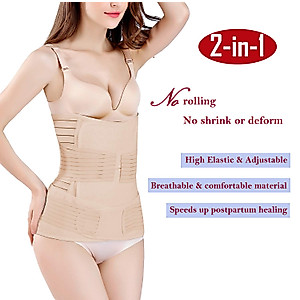 ChongErfei 2 in 1 Postpartum Belly Wrap Waist/Pelvis Belt C-Section Natural Labour Belly Support Recovery Belt (Nude, One Size)