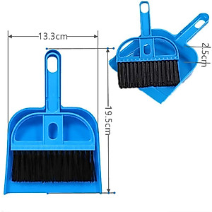 Small Broom and Dustpan Set Portable Plastic Brush Set Broom with Handle, Nesting Tiny Cleaning Broom, Mini Hand Broom and Dustpan Set for Table, Desk, Keyboard, Cars and Pet Nest(Blue)