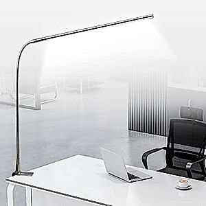 Brokimis USB LED Desk Lamp with Clamp 8 - 12W Adjustable Brightness Eye Care GooseNeck 360° Swivel Nail Desk Light with Adapter for Manicure Reading Eyebrow Trimming Office Tattoo Silver