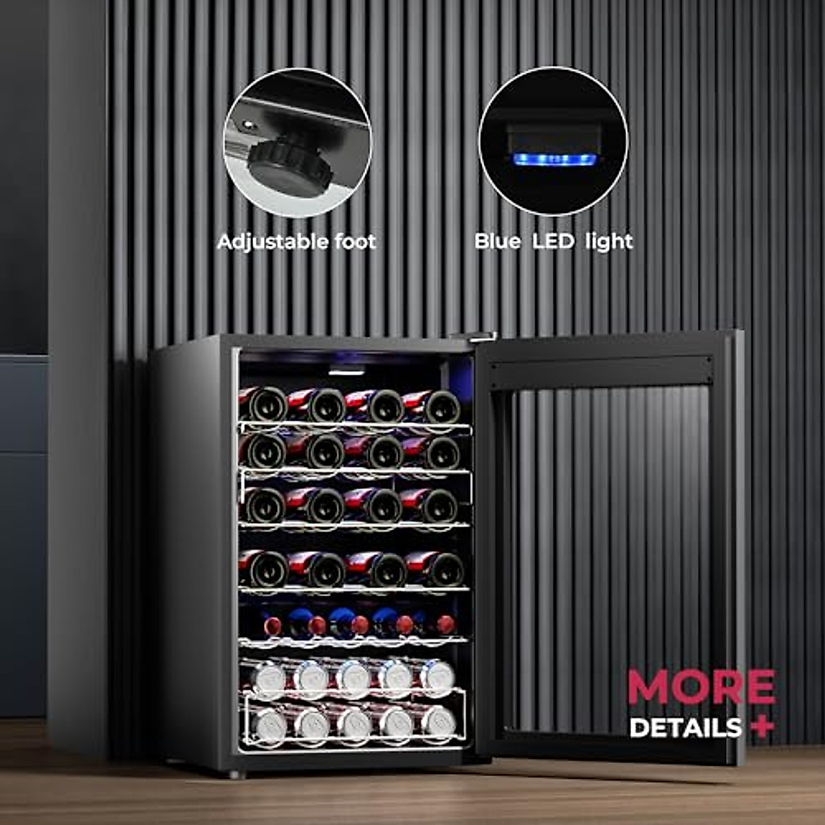 Icyglee 4.5 CU.FT Wine Cooler Refrigerator, Small Built-in Wine Fridge for Red, White and Champagne, Mini Fridge with Adjust Temperature, Black