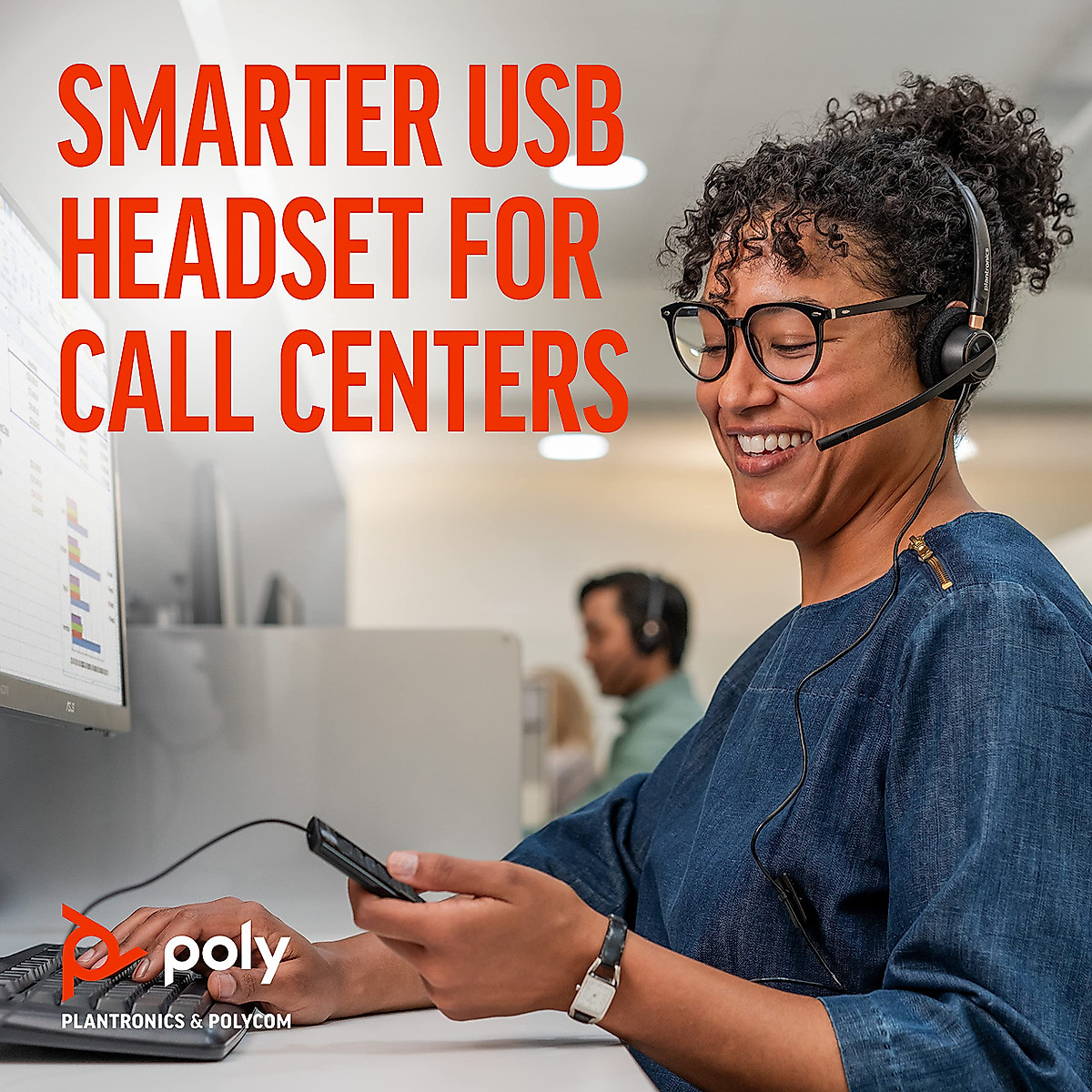 Poly - EncorePro 525 USB-A and USB-C USB Headset (Plantronics) - Acoustic Hearing Protection - Hold & Call Answer Buttons - Dual Ear Wearing Style,Black