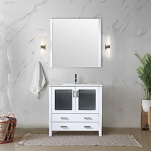 Bell+Modern Harborfront 36 in W x 18.25 in D White Bath Vanity with Side Cabinet, White Ceramic Top, and 22 in Mirror