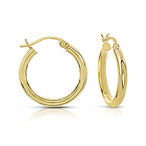 14k Yellow Gold 3mm Tube Round Polished Hoop Earrings -1'' Diameter