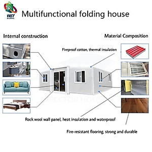Prefabricated Folding Extendable 2 Bedroom House, Waterproof and Weather-Resistant Mobile House, Energy-Efficient and Eco-Friendly (20 Ft)
