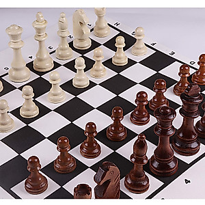 Wooden Chess Pieces Only, 32 Pieses Standard Tournamen Staunton Wood Chessmen - 4" King/Storage Bag Gift Package, Leather Chess Board