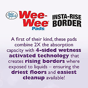 Four Paws Wee-Wee Super Absorbent Dog Pads with Insta-Rise Border - Dog & Puppy Pads for Potty Training - Dog Housebreaking & Puppy Supplies - 22" x 23" (50 Count),White