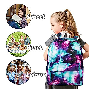 Airyard School Backpack for Teen Girls, Lightweight Girls Womens Backpack with Lunch Box Set Kids Backpack Casual Daypack BookBag (Galaxy Green)