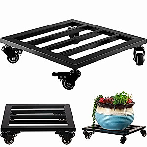 Large Metal Square Plant Caddy with Wheels 13.6” Iron Wrought Rolling Plant Stand with Casters Heavy-Duty Plant Dolly for Indoor and Outdoor Plant Pot Roller Base Square Plant Movers, Glossy Black