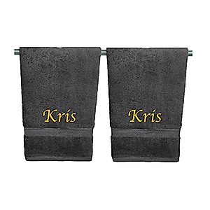 Liberty21 Monogrammed Personalized Name Hand Towels. Custom Embroidered Towels. Set of Two. (Grey)