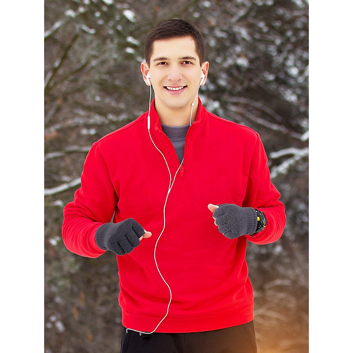 SATINIOR 2 Pair Unisex Half Finger Gloves Winter Stretchy Knit Fingerless Gloves in Common Size