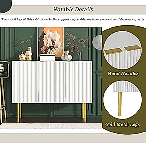 Tdewlye Luxury Style Sideboard Cabinet with Gold Metal Legs & Handles,Adjustable Shelves,for Dining Room Living Room Entryway (White@s)