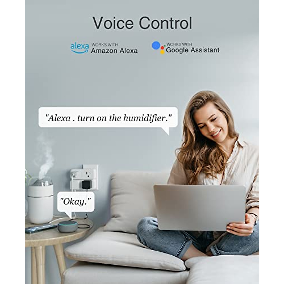 Smart Plug Extender, WISEBOT 2.4G WiFi Dual Outlet Works with Alexa and Google Home, Surge Protector Mini Socket Plug-in Remote Control and Timer Function, 10A 1200W, 2-Pack, White