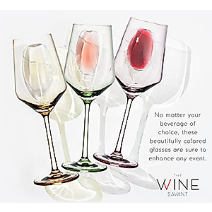 Colored Crystal Wine Glass Set of 6, Large 12 oz Glasses, Valentines Day Unique Italian Style Tall Stemmed Drinkware for Red & White Wine, Water Dinner Glasses, Color Beautiful Glassware - (Stemmed)