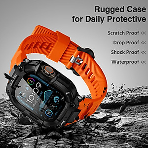 ULTIMAL Bands Case Compatible with Apple Watch Ultra 2/1 49mm for Men, Rugged Sports Band with Tough Shockproof Bumper Case, Heavy Duty Replacement Band (Black/Orange)