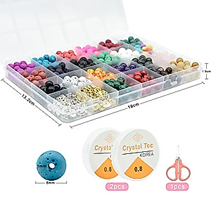 KOTHER 580PCS Nature Stone Beads for Jewelry Making, 8mm DIY Crystal Beads Bracelet Making Kit Healing Chakra Beads with 22 Color Lava Beads and Gemstone Beads Suitable for Beginners