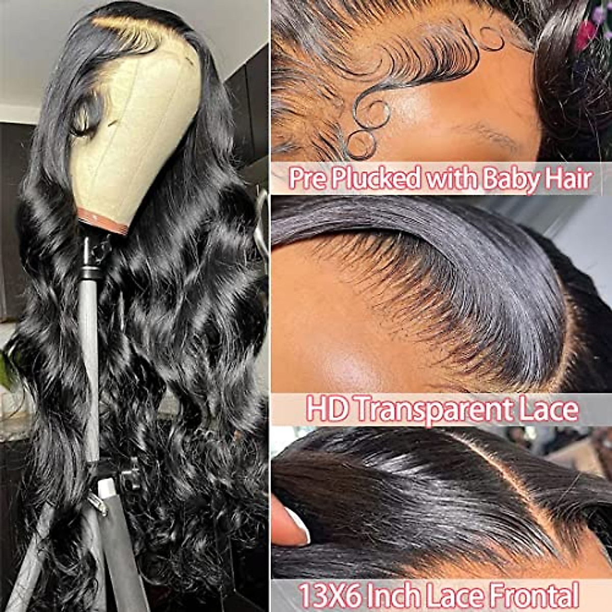 TimeBe Body Wave Lace Front Wigs Human Hair for Women 13x6 HD 180 Density Glueless Brazilian Virgin Human Hair Lace Frontal Wigs Pre Plucked with Baby Hair Natural Color (24 Inch)