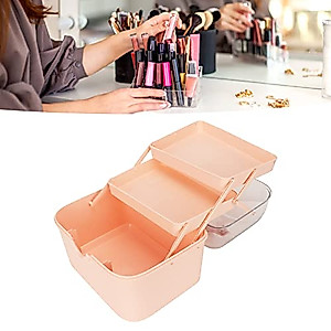 Topyond Makeup Box Organizer 3 Layer, Portable Medicine Storage Box, Large Capacity Transparent Handled Storage Case Multipurpose Makeup Box Craft Organizer for Home(Orange)