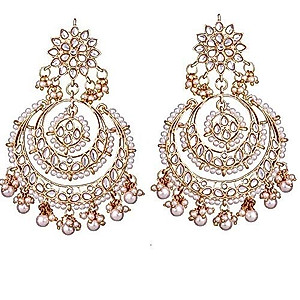 I Jewels Gold Plated Indian Wedding Bollywood Chandbali Kundan & Pearl Earrings for Women (E7077W)