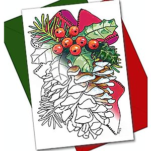 Art Eclect Christmas Coloring Cards for Adults, 12 Cards with 12 Unique Designs, 6 Red and 6 Green Envelopes Included (Christmas B1)