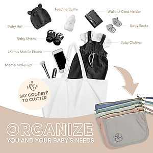 Mother Load - Small Diaper Bag Organizing Pouches , 5-Piece Set of Embroidered Diaper Bag , Vintage Pastels