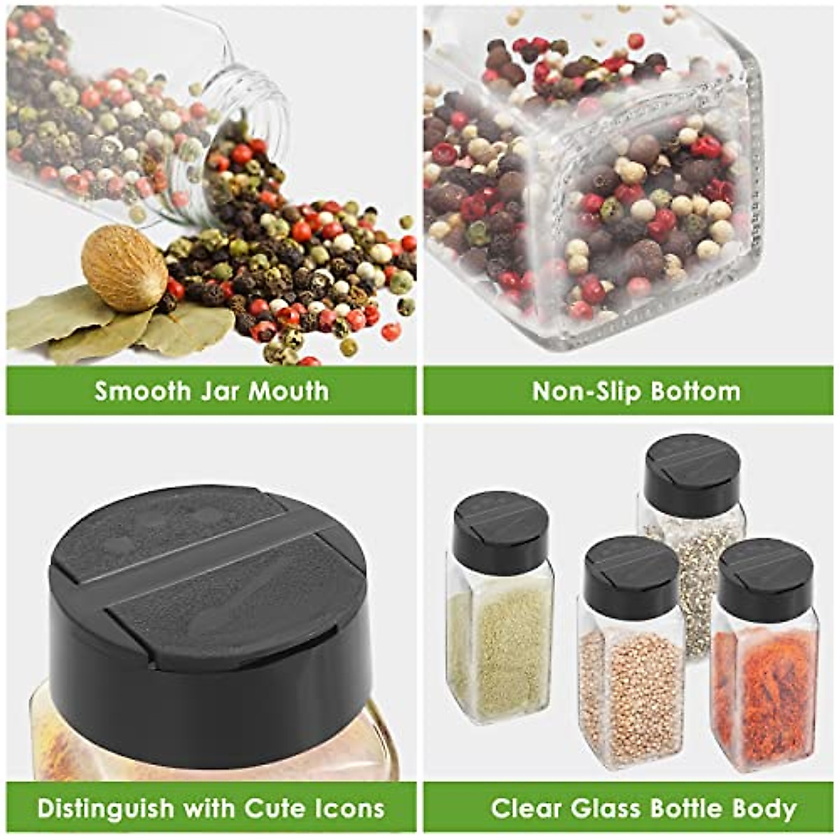 12 Pack Glass Spice Jars with Labels, 4oz Spices Containers Spice Jars with Black Shaker Lids, Empty Containers for Spice, Silicone Funnel and Pen Included