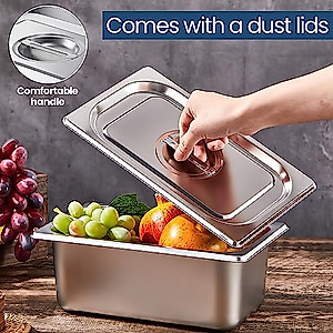 Zubebe 16 Pack Hotel Pan with Lid 4 Inch Deep Steam Table Pan 0.9 mm Thick Stainless Steel Pans Anti Steam Commercial Food Pans for Restaurant Buffet Event Catering Supplies (1/4 Size x 4 Inch Deep)