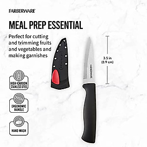 Farberware Edgekeeper 3.5-Inch Paring Knife with Self-Sharpening Blade Cover, High Carbon-Stainless Steel Kitchen Knife with Ergonomic Handle, Razor-Sharp Knife, Black