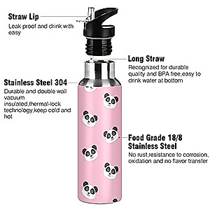 xigua Stainless Steel Double Wall Water Bottle,Kawaii Panda Vacuum Insulated Bottle With Straw Lid, Insulated Water Bottle Keeps Water Cold for 24 Hours, Hiking, Sports, Outdoor