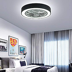 YIYIBYUS 23.5 Inch Modern Black Chandelier Ceiling Fan LED 3 Colors 3 Speeds Ceiling Fan with Light and Remote Control Mute Suitable for Living Room, Bedroom, Dining Room